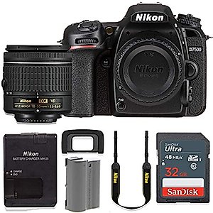 Nikon D7500 20.9MP DSLR Camera with AF-P 18-55mm VR Lens Kit + 32 GB Sandisk Memory Card (Renewed)