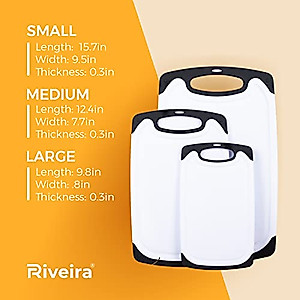 Riveira Plastic Cutting Board Set of 3 - Plastic Cutting Boards for Kitchen Dishwasher Safe Non-Slip - Plastic Cutting Board with Juice Groove - Lg 15.7" x 9.5" - Med 12.4" x 7.7" - Sm 9.8" x 5.8"