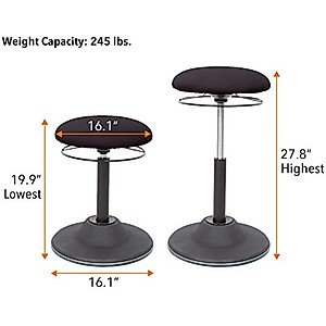 Stand Steady Active Motion Stool | Ergonomic Tilting Desk Chair with 360° Swivel Seat | Height Adjustable Stool for Home, Office, Standing Desks (Black)