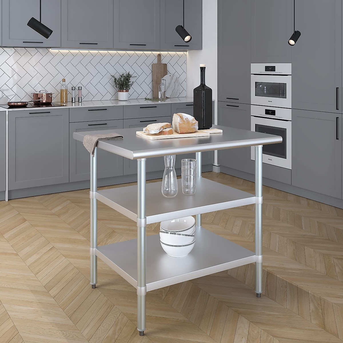 36" Long X 30" Deep Stainless Steel Work Table with 2 Shelves | Metal Food Prep Station | Commercial & Residential NSF Utility Table