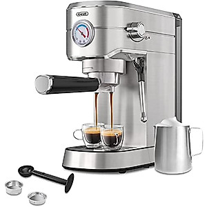 Gevi 20 Bar Compact Professional Espresso Coffee Machine with Milk Frother/Steam Wand for Espresso, Latte and Cappuccino, Stainless Steel, 35 Oz Removable Water Tank (Machine)