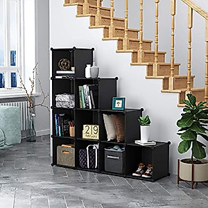 C&AHOME Cube Storage Organizer, 12-Cube Shelves Units, Closet Cabinet, DIY Plastic Modular Book Shelf, Ideal for Bedroom, Living Room, Office, 36.6" L x 12.4" W x 48.4" H Black SHS3012B