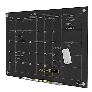 TOWON 47 x 35 Inch Glass Calendar Dry Erase Board for Wall, Magnetic Whiteboards Calendar, White Board Calendar Dry Erase for Wall, Monthly Planner Whiteboard Set, Black