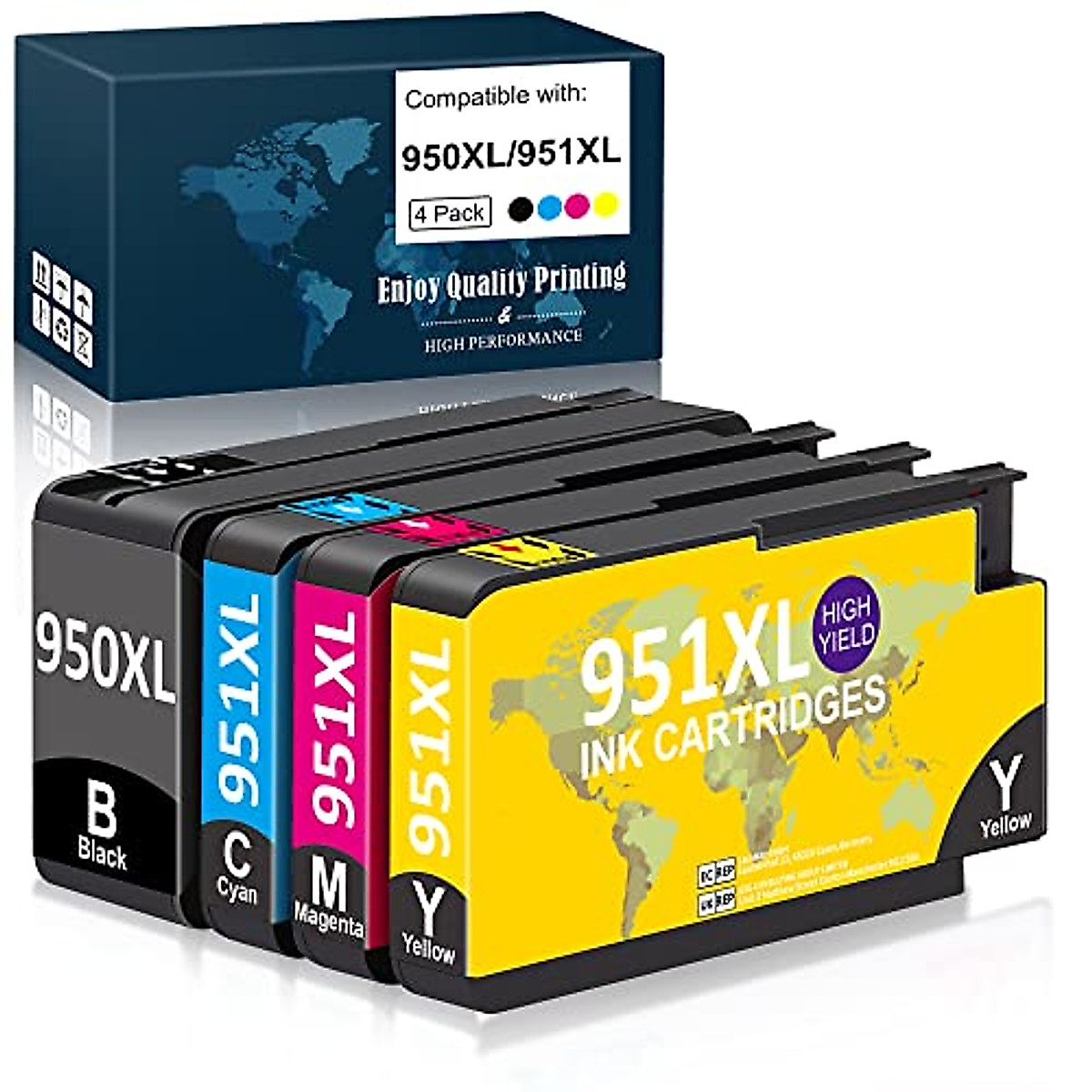 Compatible Ink Cartridge Replacement for HP 950XL 951XL 950 951 Ink Cartridge Works with HP OfficeJet Pro 8600 8610 8620 8100 8630 8660 8640 8615 8625 276DW 251DW 271DW