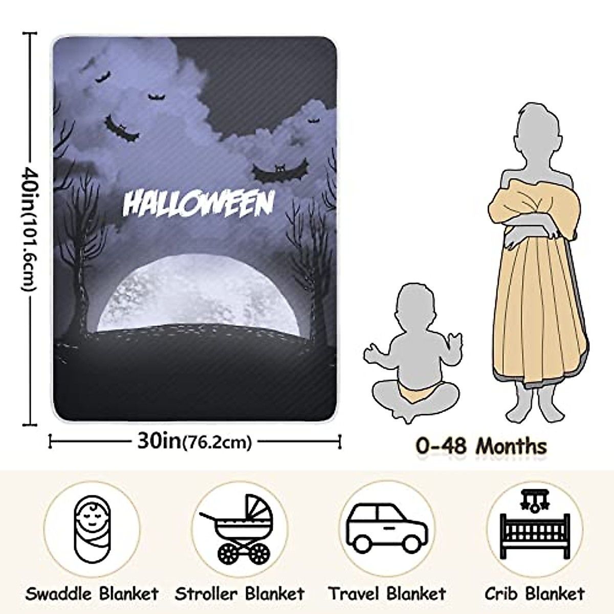 Full Moon Bat Sky Unisex Fluffy Baby Blanket for Crib Toddler Blanket for Daycare with Thick and Soft Material Security Blanket for Stroller Travel Decorative Gift