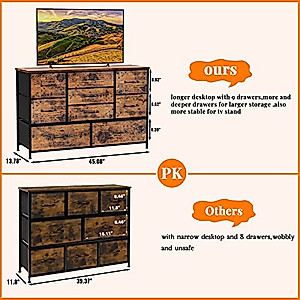 Furnulem Wide Dresser with 9 Large Drawers for 55'' Long TV Stand and 2 Nightstands with 3 Drawers, Small Dresser with Storage Shelf