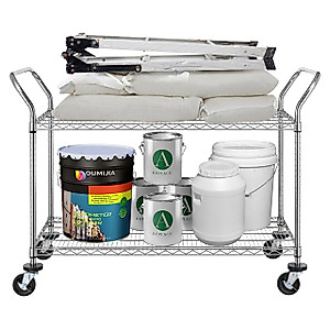 Finnhomy 2-Tier Commercial Grade Rolling Cart, Heavy Duty Utility Cart, Carts with Wheels and Handles, Kitchen Cart on Wheels, Metal Serving Cart with 700 lbs Capacity, Shelf Size 24" D x 48" W, NSF