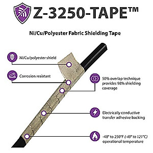 EMI Shielding Protection Cloth Tape - Ni/Cu/Polyester Taffeta Fabric w/Adhesive - Z-3250 Tape - 1" Wide & 60" Long (Nickel/Copper/Polyester Woven Fabric Cloth)
