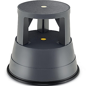 Byroce Rolling Step Stool, Round Kick Stool with Non-Slip Platform, Rubber Ring for Adults and Kids, 350 LBS Capacity, Two Step Stool with Wheels for Library, Garage, Office, Kitchen