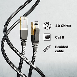 CAT8 Ethernet Cable – 2ft – Internet, Patch & Network Cable with Flexible Break-Proof braiding Design & Lightning-Fast bit Rates of 40Gbps (CAT8.1, Ideal for Gaming/PS5/Xbox/Switch) – by CableDirect