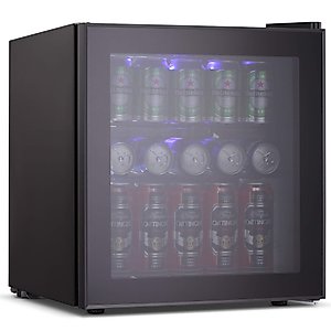 Joy Pebble Beverage Cooler and Refrigerator Mini Fridge with Glass Door for Soda Beer or Wine Small Drink Cooler for Home Office or Bar (1.6cu.ft)