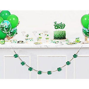St Patrick’s Day Banner - Shamrock Wooden Beads for Home Decor, Felt Green Lucky Clover Banner with Wooden Beads, Shamrock Banner, Clover Garland, For St Patrick’s Day Spring Wedding Shower Decoration