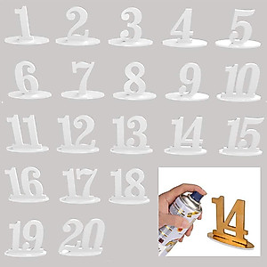 Wedding Table Numbers with Holder Base, White Wooden Numbers 1-20, Table Cards Wedding Reception for Banquets, Cafes, Restaurants, Hotels, Parties