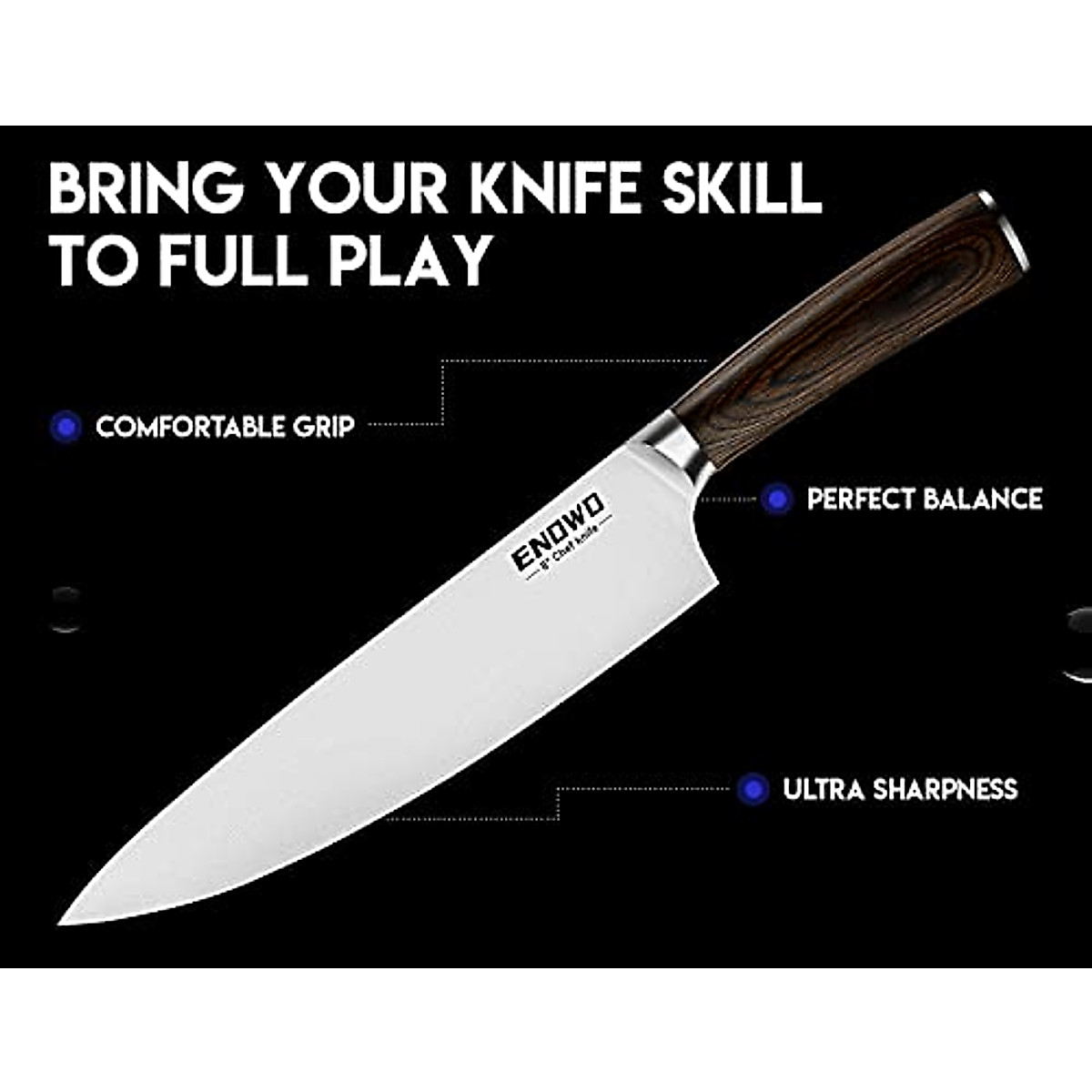 enowo Chef Knife Set, 7 Piece Kitchen Knife Set with Widened Blade & Pakkawood Handle, High Carbon Stainless Steel Knives Set for Kitchen