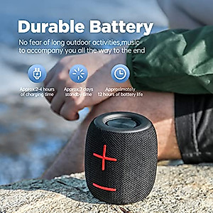 Portable Bluetooth Speaker with IPX7 Waterproof 360°Big Sound Deep Bass Wireless Speaker Bluetooth 5.0 12H Playback Small Bluetooth Speaker Black for Home,Beach,Shower,Party