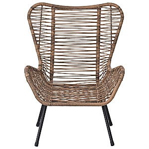 Merax Dark Gray 5-Piece Outdoor Patio Rattan Bistro Set, All-Weather PE Wicker Arm Stools and Glass Tea Balcony, Porch Yard Natural, 2 Chairs + 1 Table