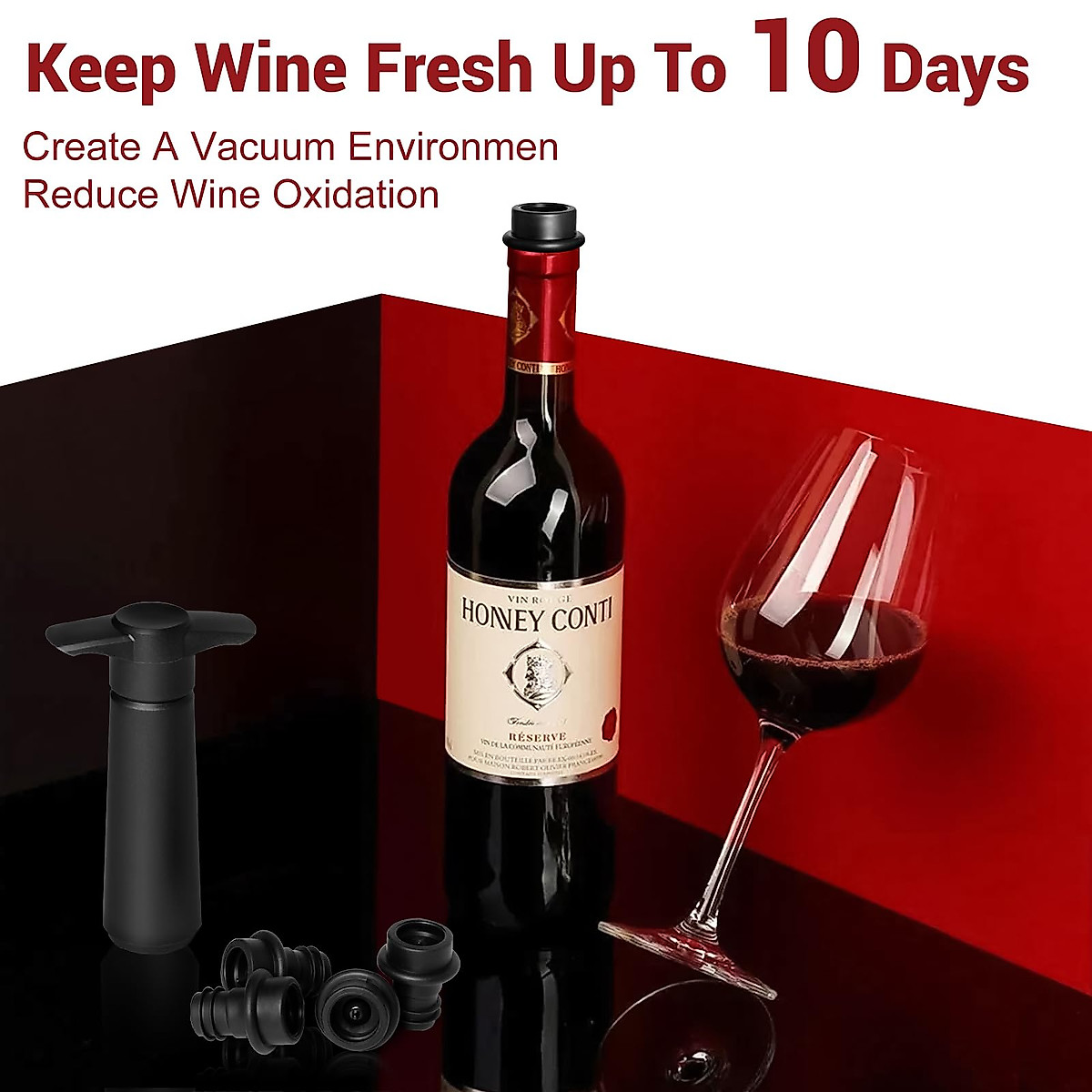 Wine Saver Vacuum Pump with 6 Wine Stoppers, Wine Preserver Keep Wine Fresher for Longer, Reusable Food Grade Silicone Wine Stopper Leak Proof, Wine Corks Fit Almost Any Wine Bottles