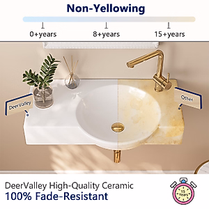 DeerValley Wall Mount Sink,30"x18" Bathroom Vessel Sink,White Ceramic Bathroom Sink,Wall Hung Sink with Right Side Faucet Mount