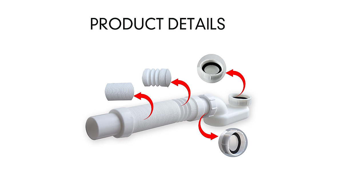 Low Profile Bathtub Drain Pipe Kit - Flexible 1.1/2" P Trap for Baths