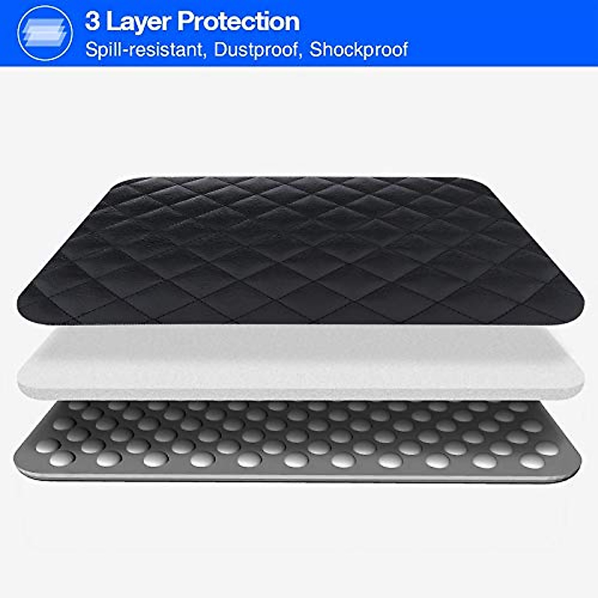 RAINYEAR 15.6 Inch Laptop Sleeve Diamond PU Leather Case Protective Shockproof Water Resistant Zipper Cover Carrying Bag Compatible with 15.6" Notebook Computer Ultrabook Chromebook(Black)