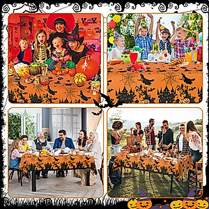 Halloween Tablecloth, 2 Pcs Plastic Tablecloth for Halloween, Rectangle Disposable Table Cover, Waterproof Tablecover for Halloween Party Decoration Outdoor Dinner Kitchen Home Decor 54 x 108 inches