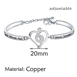 TGBJE Music Bracelet Music Gift Where Words Fail Music Speak Music Lover Gift Music Teacher Gift (Music bangle)
