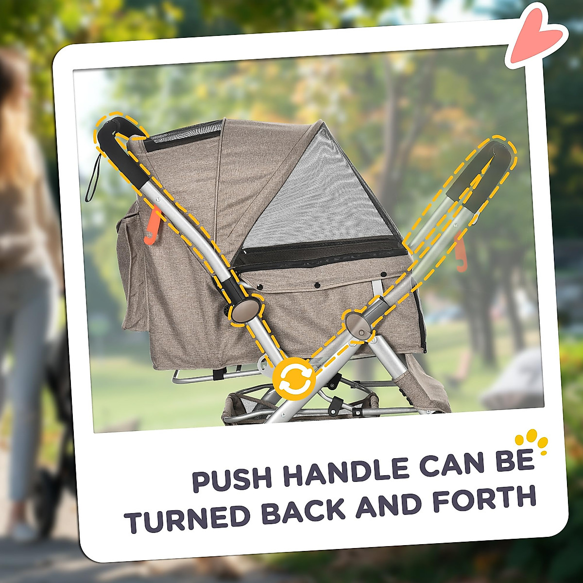 PawHut Dog Stroller for Small Dogs Cats, 4 Wheels One-Click Fold Pet Stroller with Swivel Wheels, Brake, Basket Storage, Safety Belts, Adjustable Canopy, Zippered Mesh Window Door, Brown