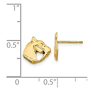 Solid 14k Yellow Gold Horse Head Post Studs Earrings - 8mm x 9mm