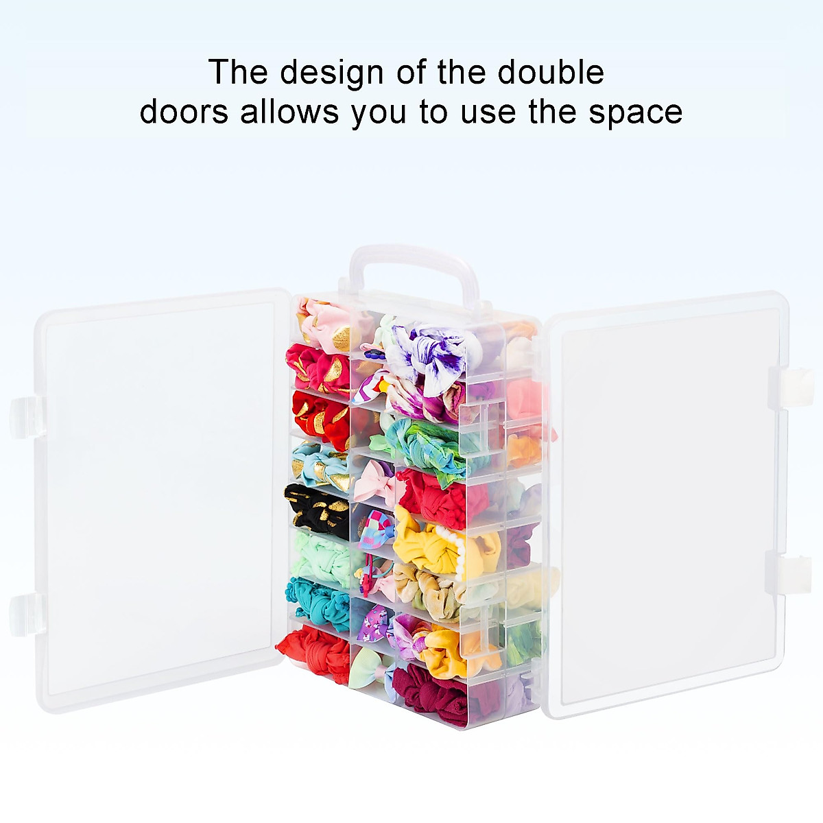 JOYMOMO Hair Bow Holder Organizer for Headbands, Hair Clips, Hair Ties, Scrunchies, Baby Girl Hair Accessories Storage Box, Transparent Double-layer Storage Organizer (Without Accessories)