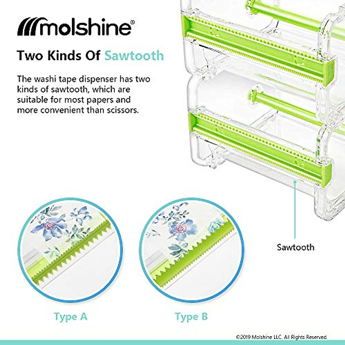molshine 2 Pack Transparent Desktop Multi Washi Masking Tape Storage Dispenser,Tape Cutter,Tape Roll Holder (Not Include Masking Tape) (Beige)