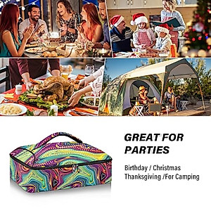 Kcldeci Insulated Thermal Food Carrier Insulated Casserole Carrier for Hot or Cold Food,Rainbow Marble Insulated Tote Bag for Potluck Cookouts Parties Picnic,Lasagna Lugger