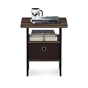 Furinno Andrey End Table / Side Table / Night Stand / Bedside Table with Bin Drawer, Columbia Walnut/Dark Brown,1-Pack, Center Bin