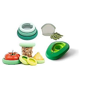 Food Huggers Kitchen Must-haves ECO-PRO 12 Pieces - Food Huggers Sage Green (Set of 5) + Avocado Hugger (Set of 2) + Food Huggers Silicone Storage Bags (2 pieces) + Food Huggers Bowl Lids (Set of 3)