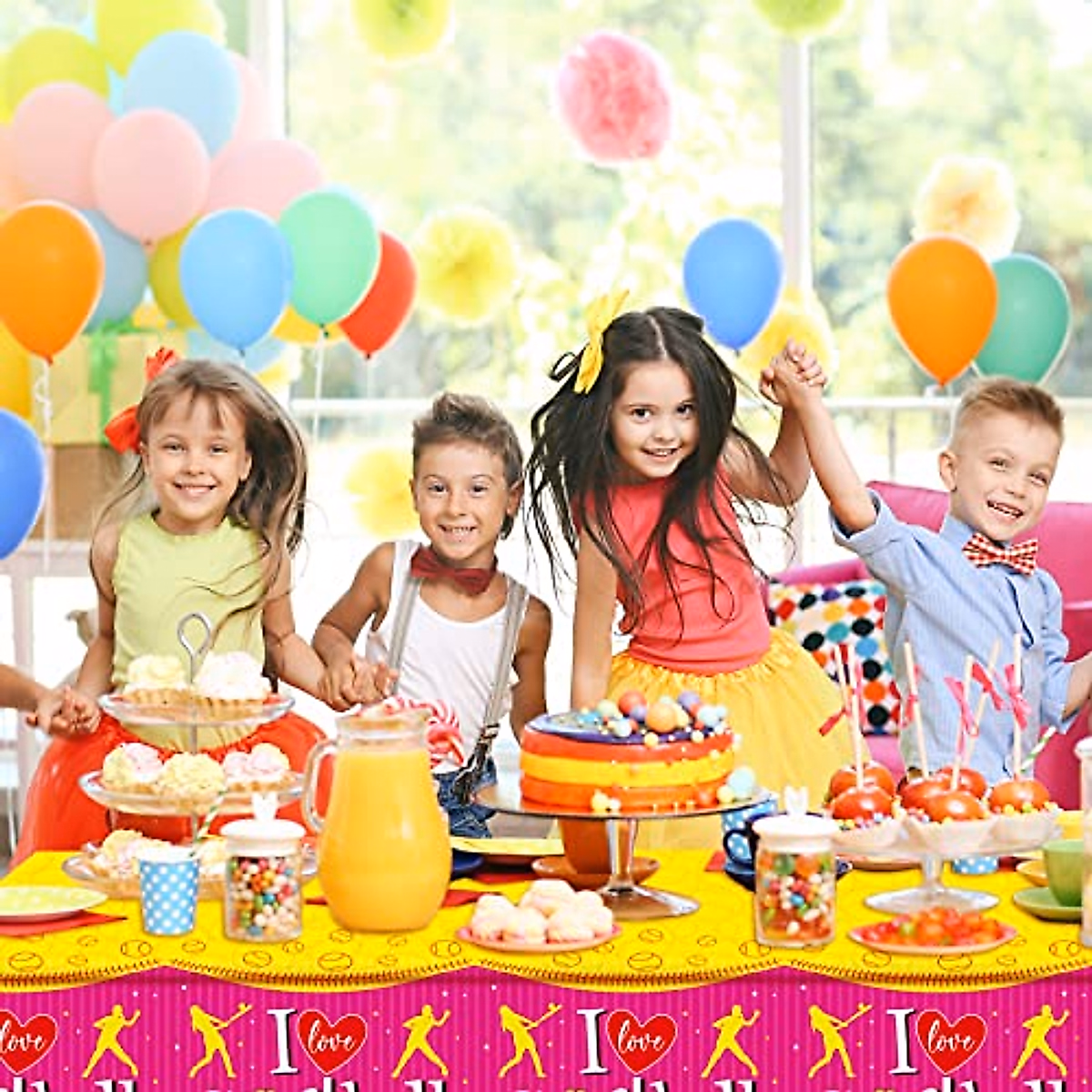 3 Pcs Softball Tablecloth Softball Party Decorations Rectangle Plastic Outdoor Table Cloth Softball Tablecloth Waterproof Table Covers for Sport Theme Birthday Dining Party Supplies, 51 x 86 Inches