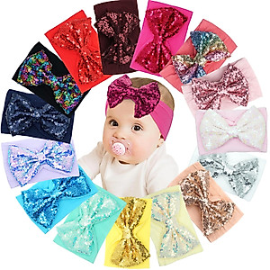 CÉLLOT Baby Girls Headbands Glitter Fesival 5 Inch Hair Bows Headbands for Newborn Infant Toddler Photographic Set of 15