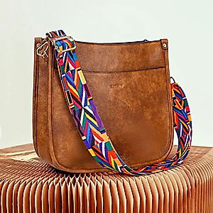 HKCLUF Crossbody Bag Women Wallet Set Vegan Leather Hobo Purse With 2PCS Adjustable Guitar Leopard Strap Crossbody Handbag(Brown)