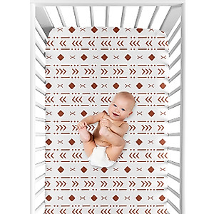 Sweet Jojo Designs White Rust Boho Tribal Mudcloth Boy Girl Fitted Crib Sheet Baby or Toddler Bed Nursery - Orange Woodland Bohemian Southwest Geometric Arrow Gender Neutral Aztec Mud Cloth