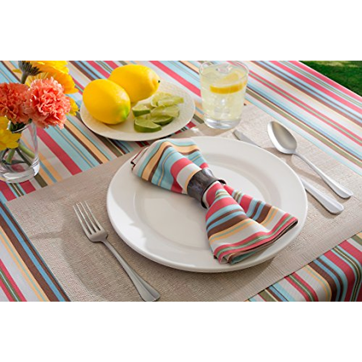 DII Indoor/Outdoor Tabletop Collection Multi-use, Machine Washable, Striped, Tablecloth, 60x84, Summer Print