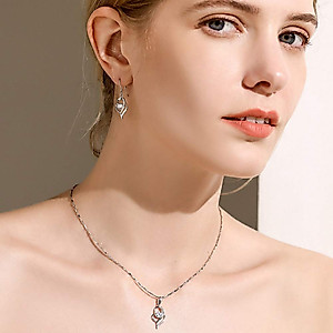 Silver Jewellery Set for Women, 925 Sterling Silver Heart Dangle Drop Earrings & 45cm Necklace Pendant Set, with White Cubic Zirconia, Jewellery for Mother Wife Girlfriend for Bridal Bridesmaid
