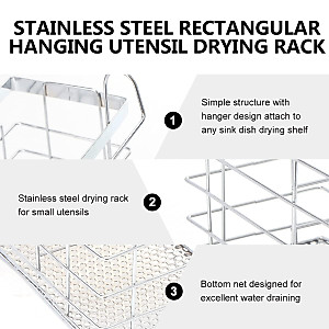 OSALADI Dish Drying Rack Stainless Steel Kitchen Utensil Holder Square Kitchen Caddy Sink Organizer Chopsticks Holder Hanging Kitchen Utensil Organizer Wire Storage Holder