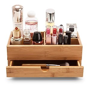 GOBAM Bamboo Makeup Organizers and Storage with Drawer - Wooden Cosmetic Organizer Countertop for Bathroom, Bedroom, Closet, Kitchen, Vanity & Dresser - Make up Vanity Station