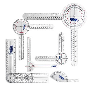ASA TECHMED 6 Pcs 360° 12, 8 and 6 Inch Medical Spinal Goniometer Angle Protractor Angle Ruler