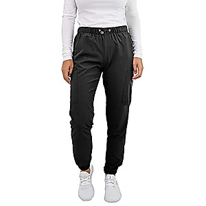 Green Town Women's Medical Nursing Jogger Slim Fit Scrub Pant GT Performance-Black-Medium