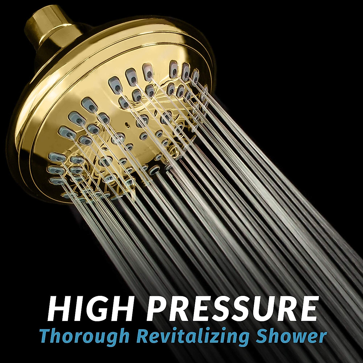 ShowerMaxx, Luxury Spa: ImperialShine Gold Shower Head, 4.5 inch 6 Spray Adjustable High Pressure Showerhead with 360 Degree Tilt, Experience Comfort and Elegance (Polished Brass/ImperialShine Gold)