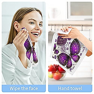 Kigai 4 Pack Purple Butterfly Washcloths – Soft Face Towels, Gym Towels, Hotel and Spa Quality, Reusable Pure Cotton Fingertip Towels