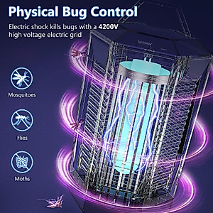 Bug Zapper Outdoor, 20W Mosquito Zapper with Dusk to Dawn Light Sensor, 4200V Electric Bug Zapper Indoor for 2300 Sq Ft Coverage