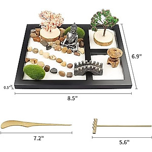 DinQ Meditation Japanese Zen Garden, Sand Garden Tools Accessories Box Set, Suitable for Home Office Desk Bonsai Decoration