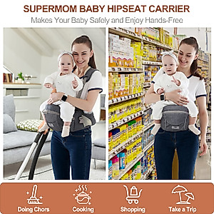 Baby Hip Seat Carrier,Toddler Hip Carrier,Infant Carrier Ergonomic Baby Carrier with Adjustable Safty&Shoulder Strap, 51 inche Waitband,5 Storage Pockets, Gray