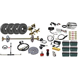 YC Yier 29" Go Kart Rear Axle Kit +Front End Steering Shaft Assembly+ Brake + 4.10-6" Wheels Tires +60V 2500W Brushless Electric Motor Kit + Battery for Go Kart ATV Quad Buggy Drift Trike 4 Wheeler