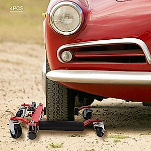 Harbin-Star 1500 LBS Car Wheel Dolly Jack Set of 4, Hydraulic Car Skates, 12'' Wheel Vehicle Positioning Jack, Heavy Duty Rollers with Foot Pedal for Tire Auto Repair Moving, Black & Red